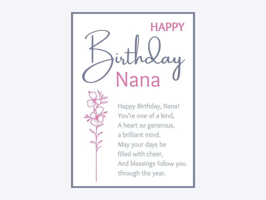 Printable Birthday Poem for Nana Instant Download Make Nana's Day Extra ...