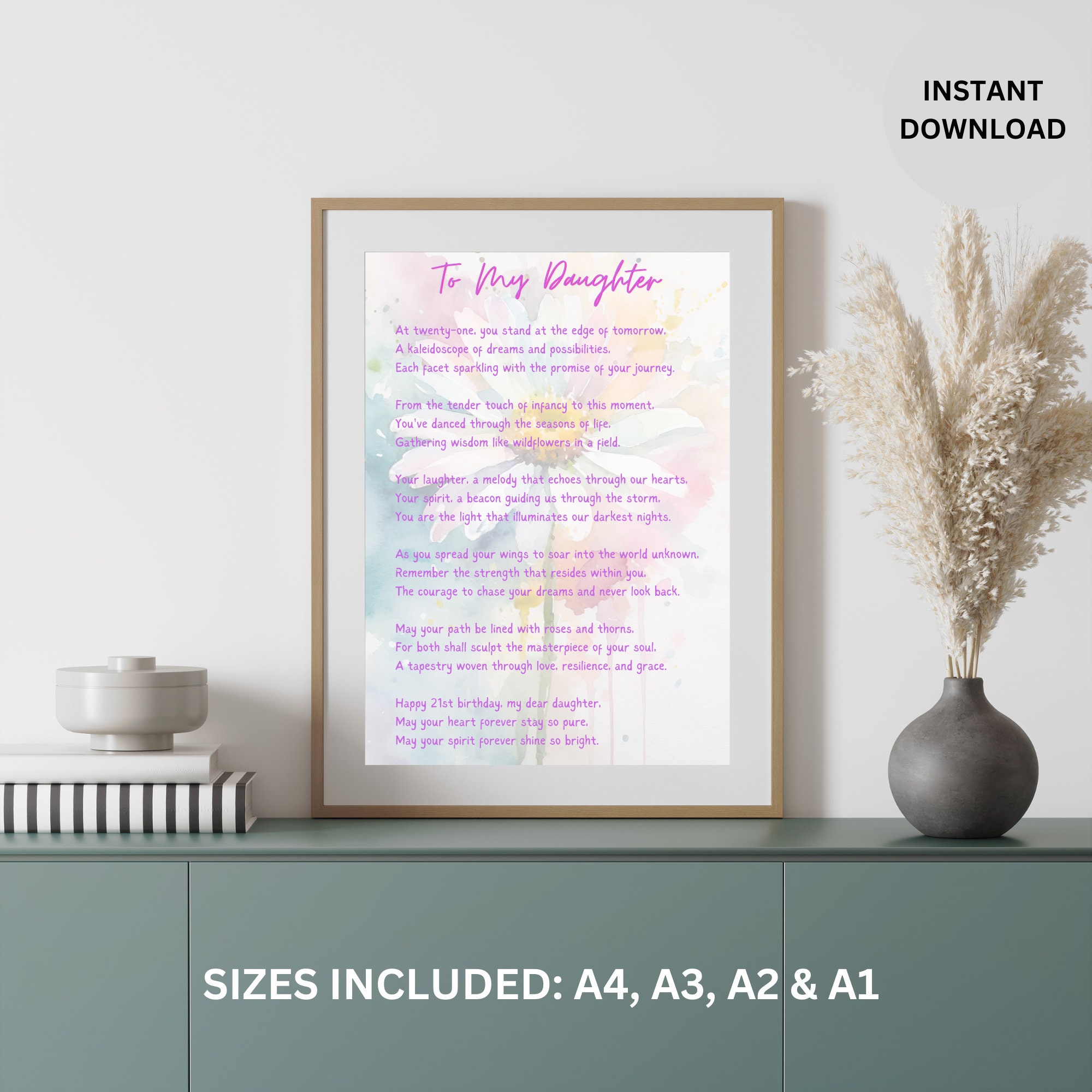 Daughter's 21st Birthday Poem Printable Wall Art of Free Verse ...