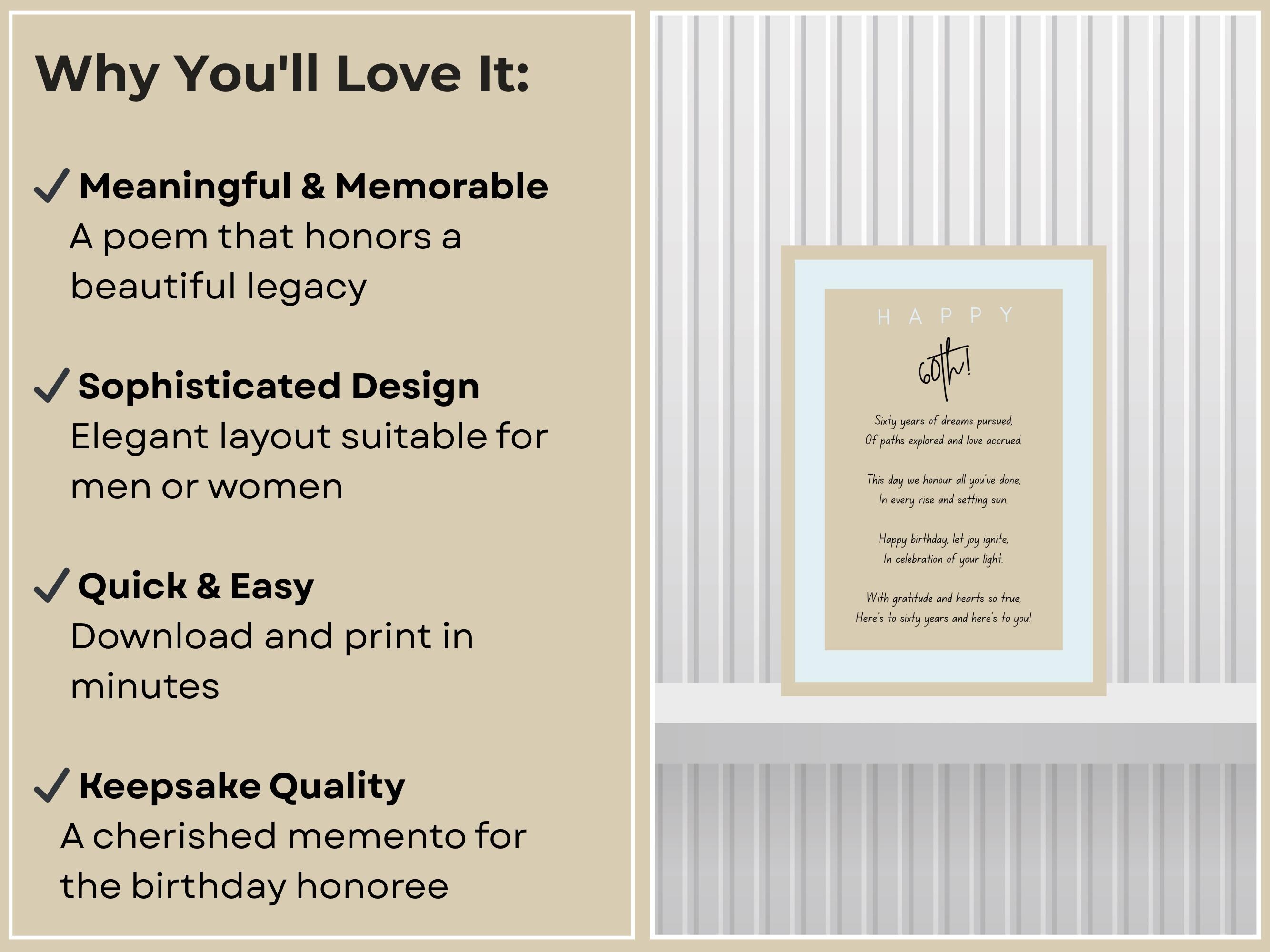 60th Birthday Poem Print: Elegant Keepsake Gift (digital Download) - Etsy