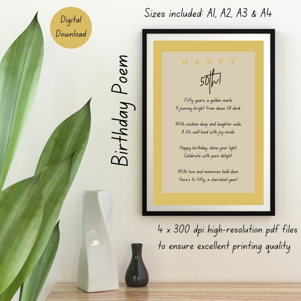 50th Birthday Poem Print Birthday Wishes for Her Birthday Poem for Him ...