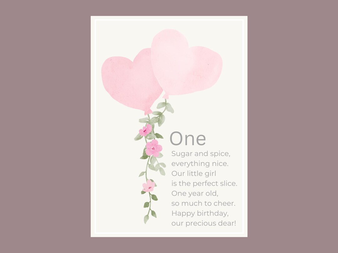 1st Birthday Poem for Little Girl Birthday Poem Print for Baby Girl ...