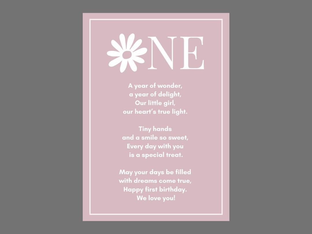 1st Birthday Poem Printable for Little Girl Instant Download Perfect ...
