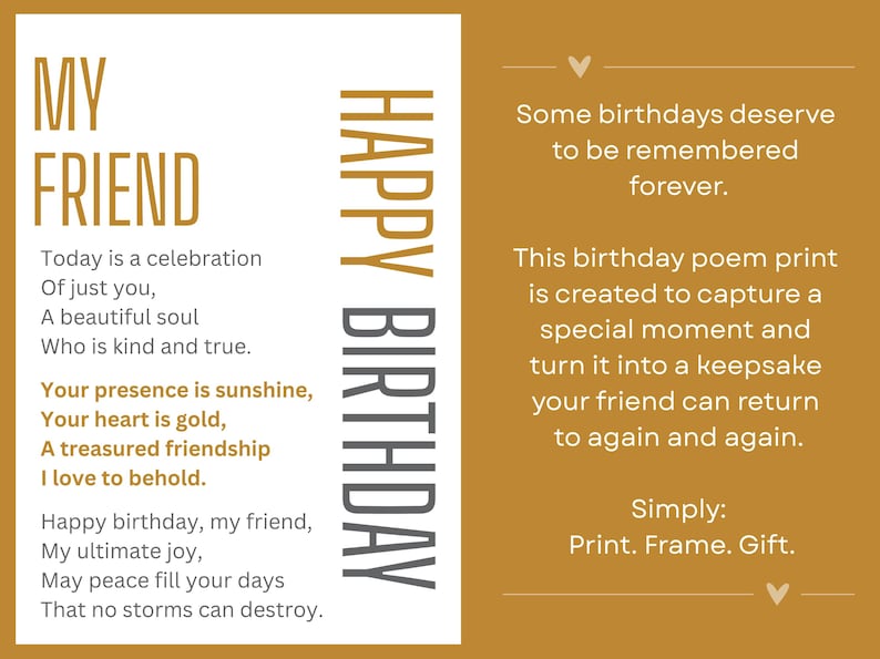 Birthday Poem for Friend Printable Heartfelt Gift Instant Download - Etsy