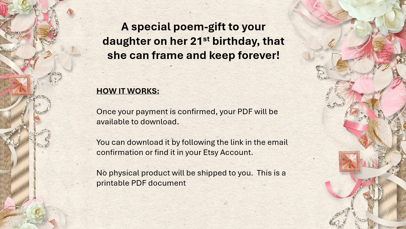 A Poem for Your Daughter Turning 21. A Keepsake to Treasure. Heartfelt ...