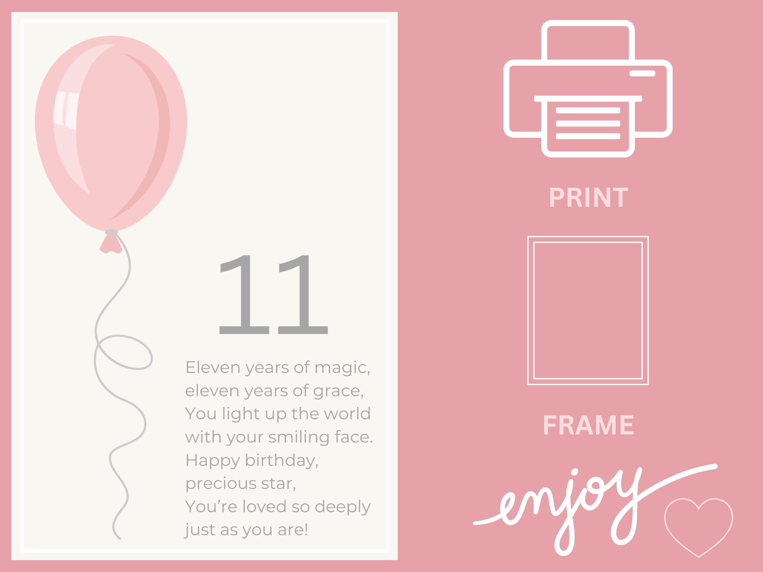 11th Birthday Poem Printable for Daughter Granddaughter or Little Girl ...