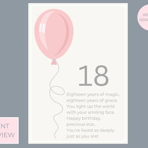 Heartfelt 18th Birthday Poem Printable For Daughter Friend Sister