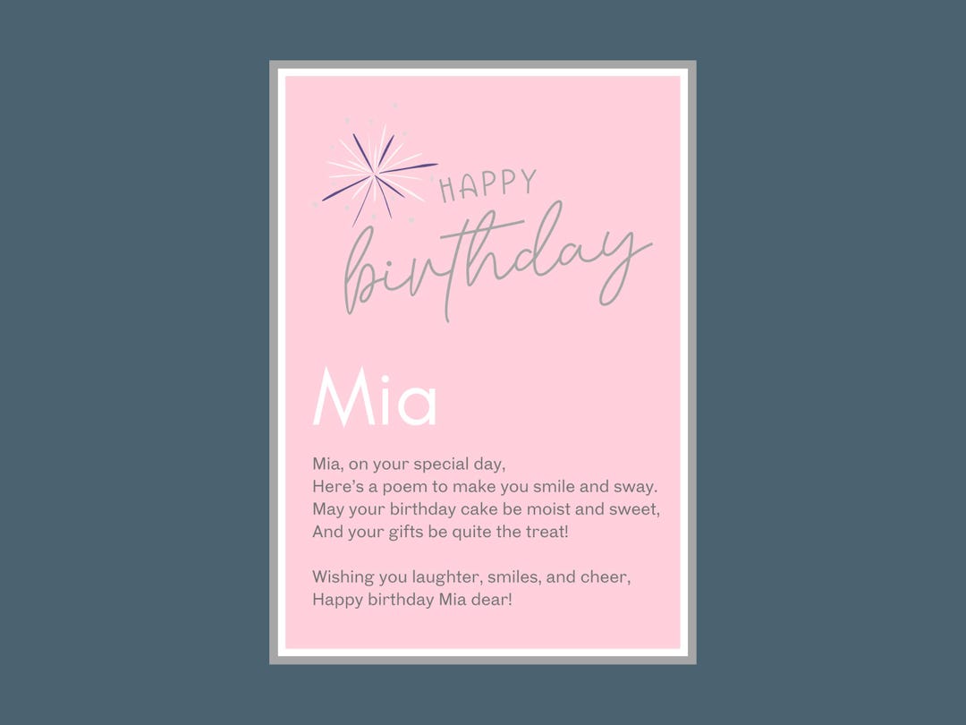 Mia Personalized Birthday Poems Printable Poem for Daughter Poem for ...