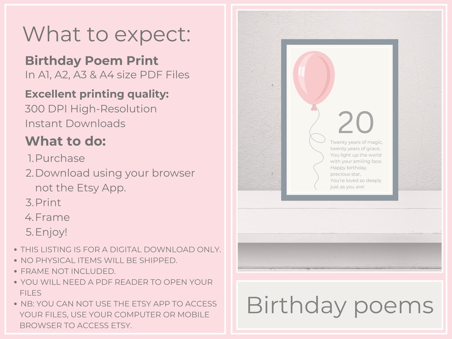 Loving 20th Birthday Poem Printable for Daughter Friend Sister ...