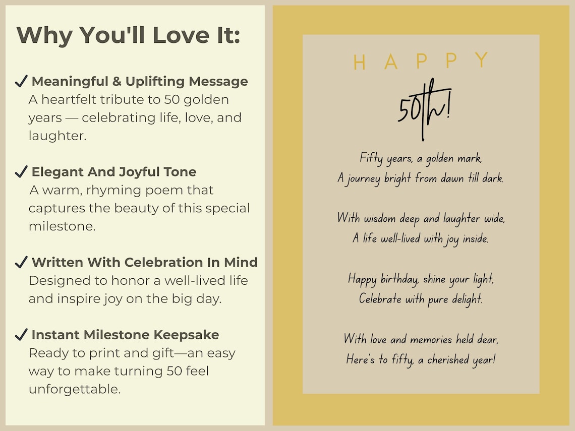 50th Birthday Poem Gift for Him or Her: Meaningful Milestone ...