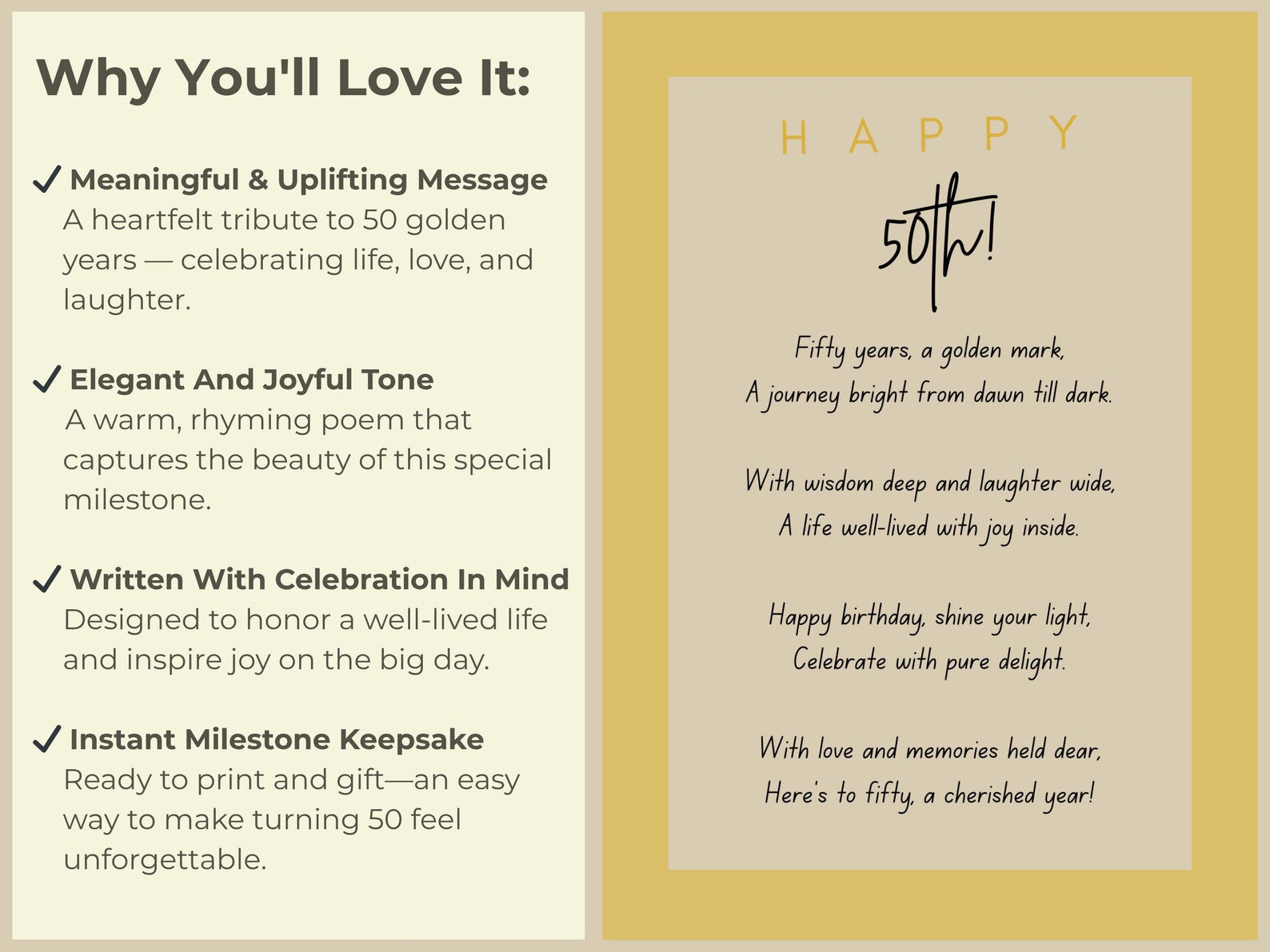 50th Birthday Poem Printable Keepsake Gift Instant Download - Etsy