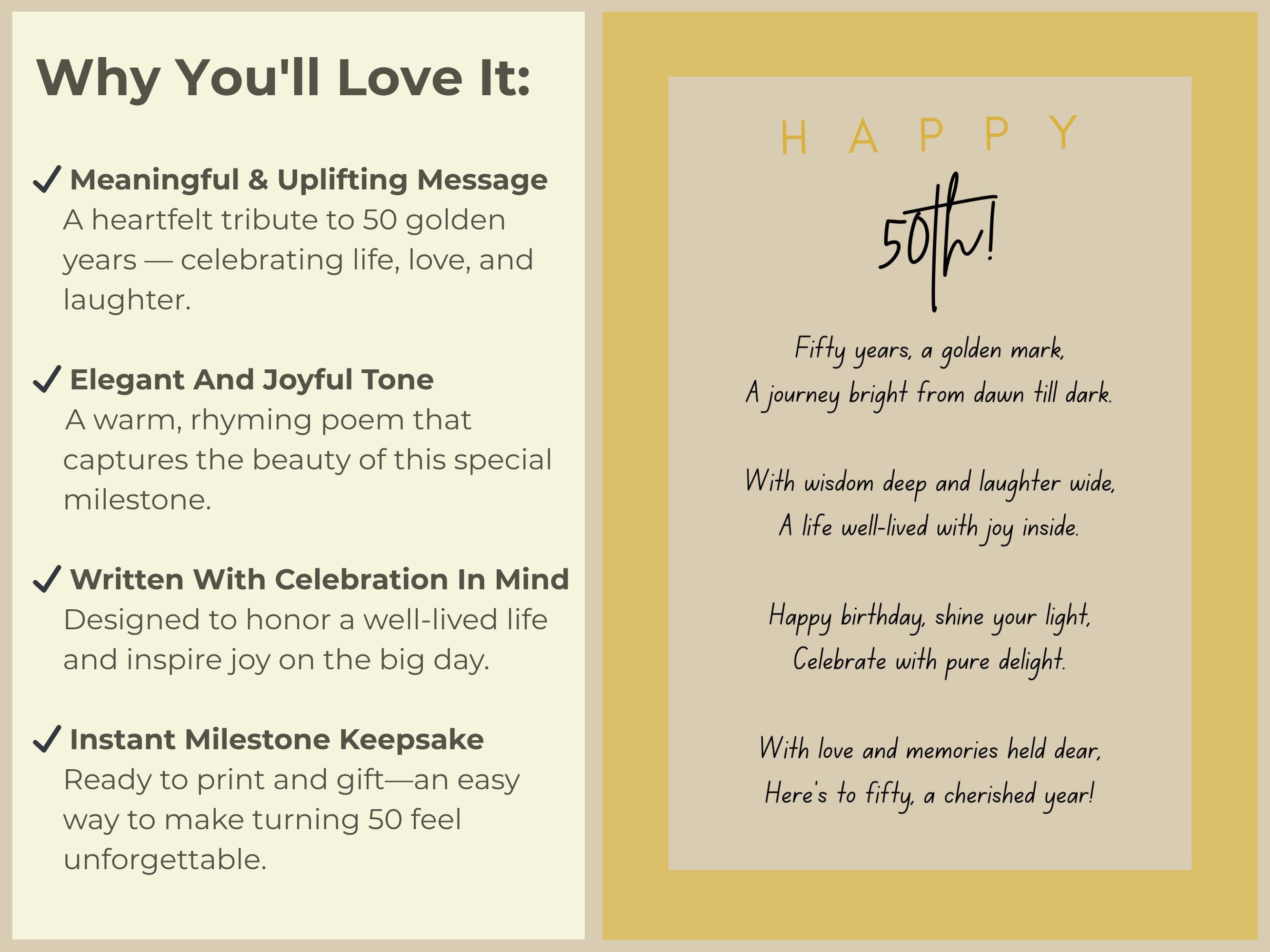50th Birthday Poem Printable Keepsake Gift Instant Download - Etsy
