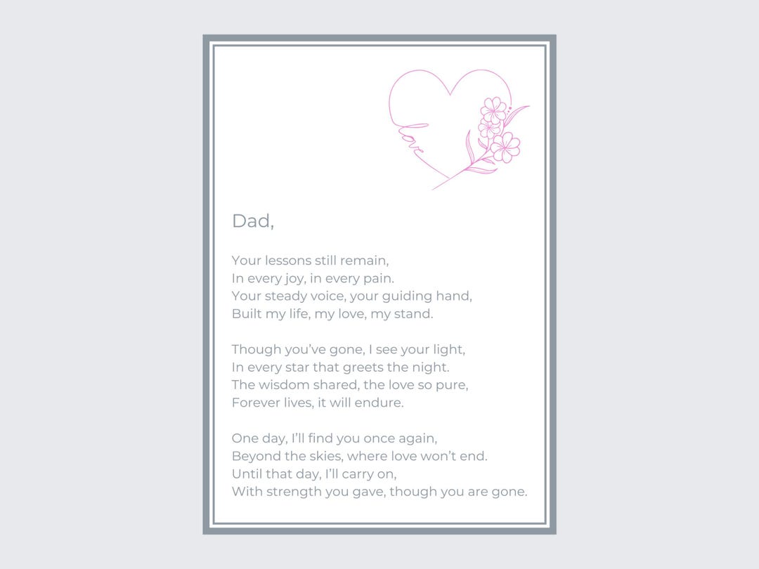 Dad Memorial Poem dad A Letter to Heaven Poem for Funeral Bereavement ...