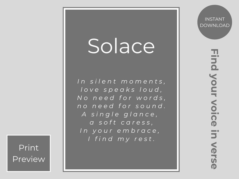 Love Poems solace Romantic Poem for Him Poem for Her Anniversary Print Short Poems Poetry Wall ...