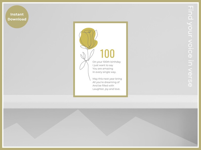 100th Birthday Poem Printable Century Celebration Gift for Mom, Sister ...