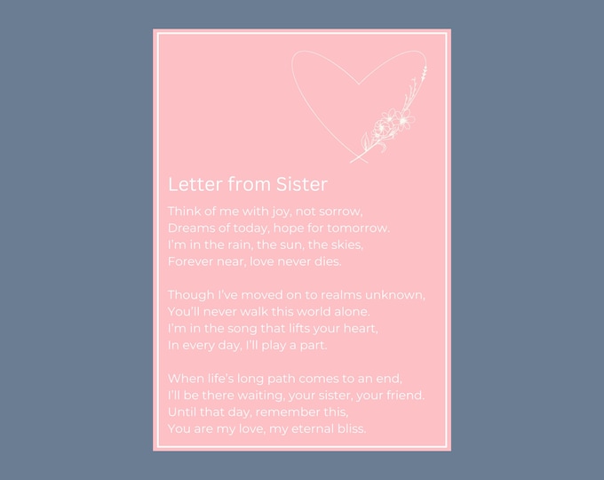 Sister in Loving Memory Print, Funeral Poem, Missing You, Bereavement ...