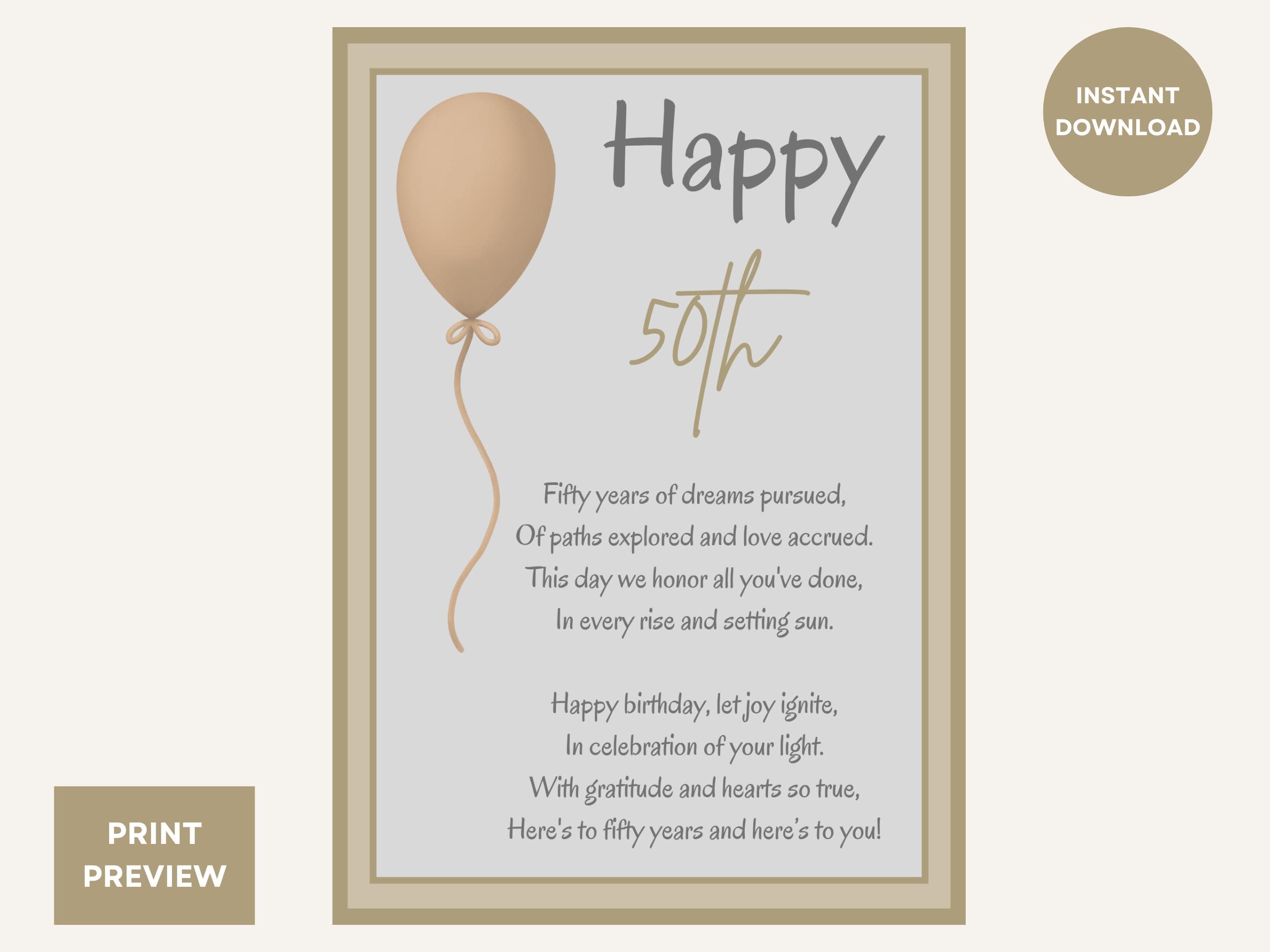 50th Birthday Poem Printable Milestone Gift Instant Download - Etsy