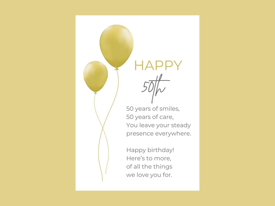 50th Birthday Poem Printable Instant Download - Etsy