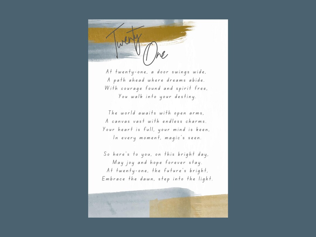 21st Birthday Poem Print Birthday Poems for Her Poem Print for Him Poem ...