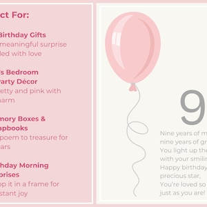 9th Birthday Poem Print for Daughter Granddaughter or Any Little Girl ...