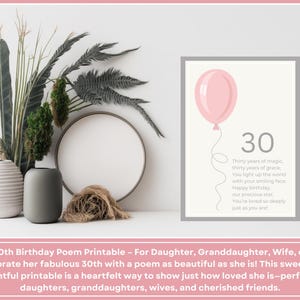 Happy 30th Birthday Poem Printable for Daughter Friend Sister Wife ...