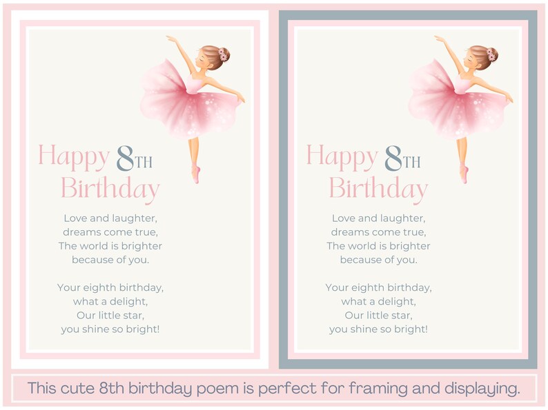 Charming 8th Birthday Poem Printable for Little Girl Instant Download ...