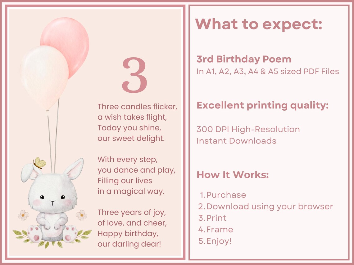 3rd Birthday Poem Printable Heartfelt Gift Instant Download - Etsy