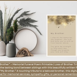 Funeral Poem for Brother Printable Tribute for Memorial Display Healing ...