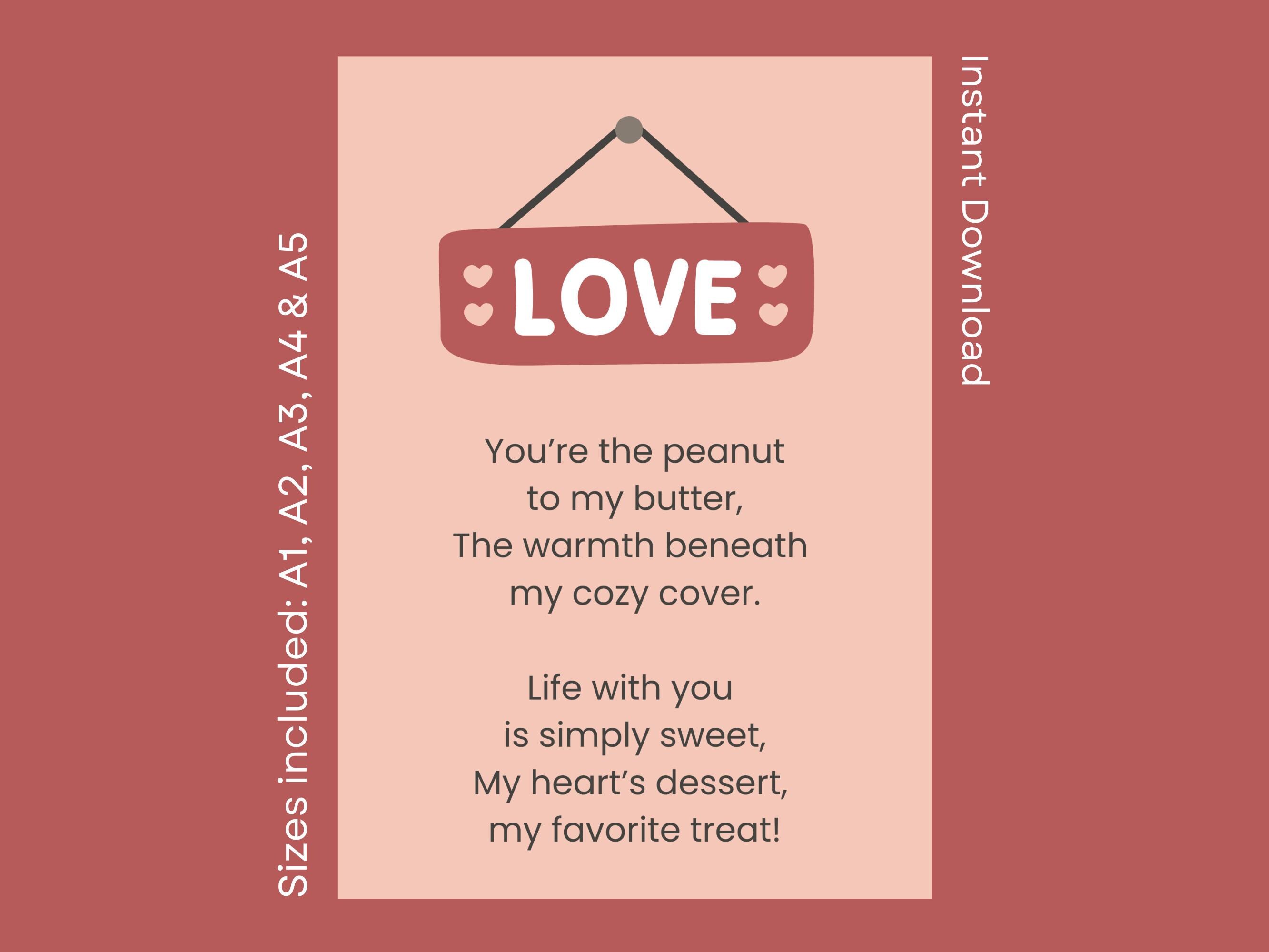 Funny Love Poem Printable Instant Download "the Peanut to My Butter ...