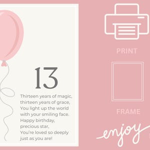 13th Birthday Poem Gift: Printable Keepsake for Teenage Girl (digital ...