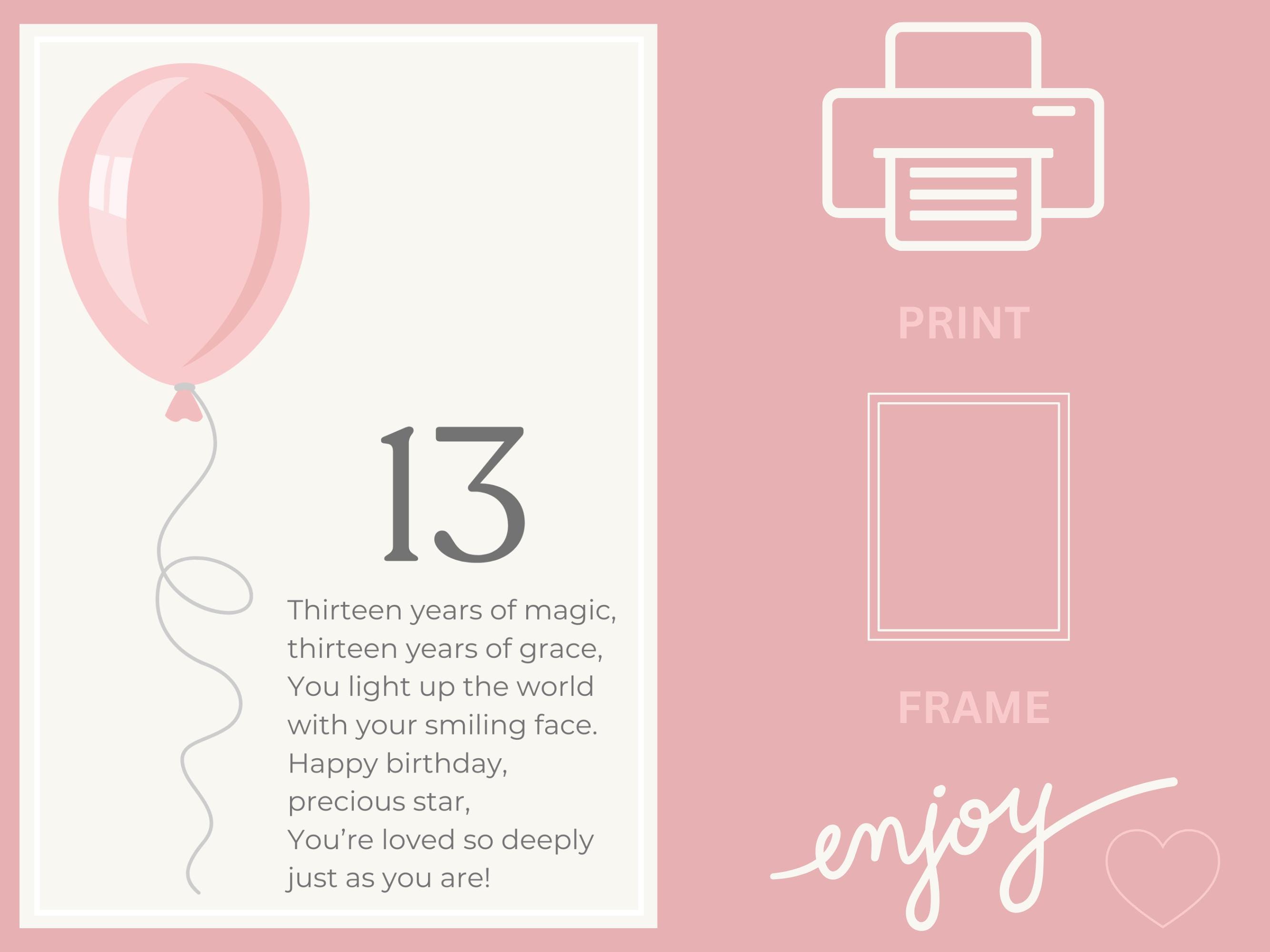 13th Birthday Poem Gift: Printable Keepsake for Teenage Girl (digital ...