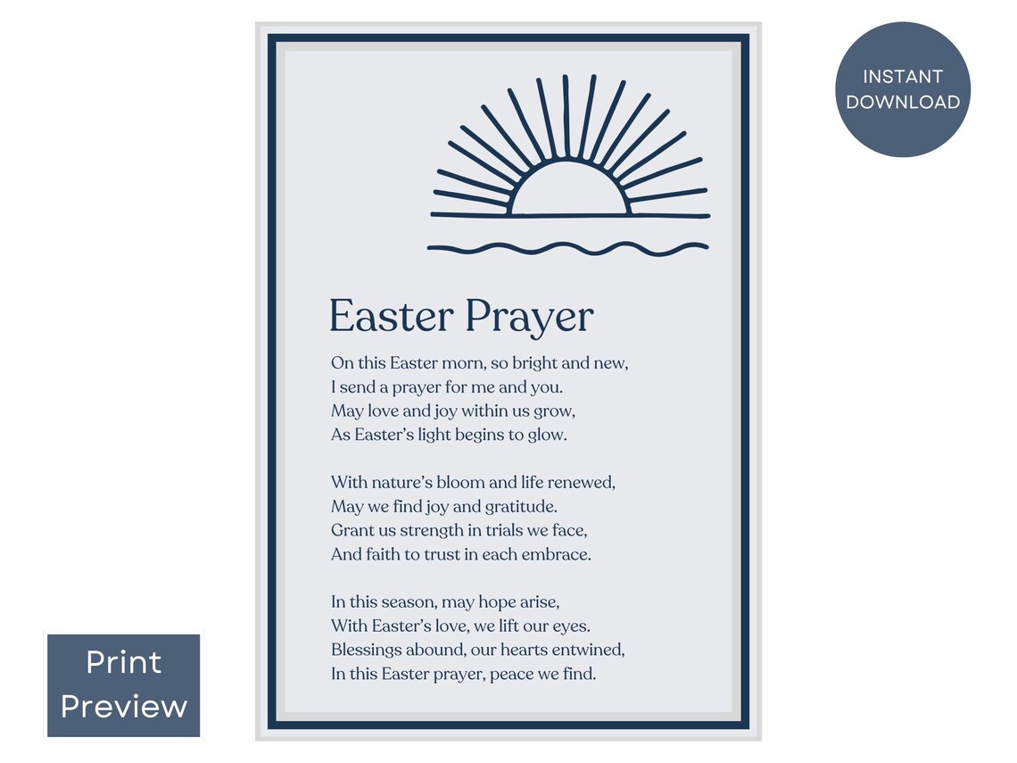 Easter Poem Printable Instant Download an Easter Prayer Christian Poem ...