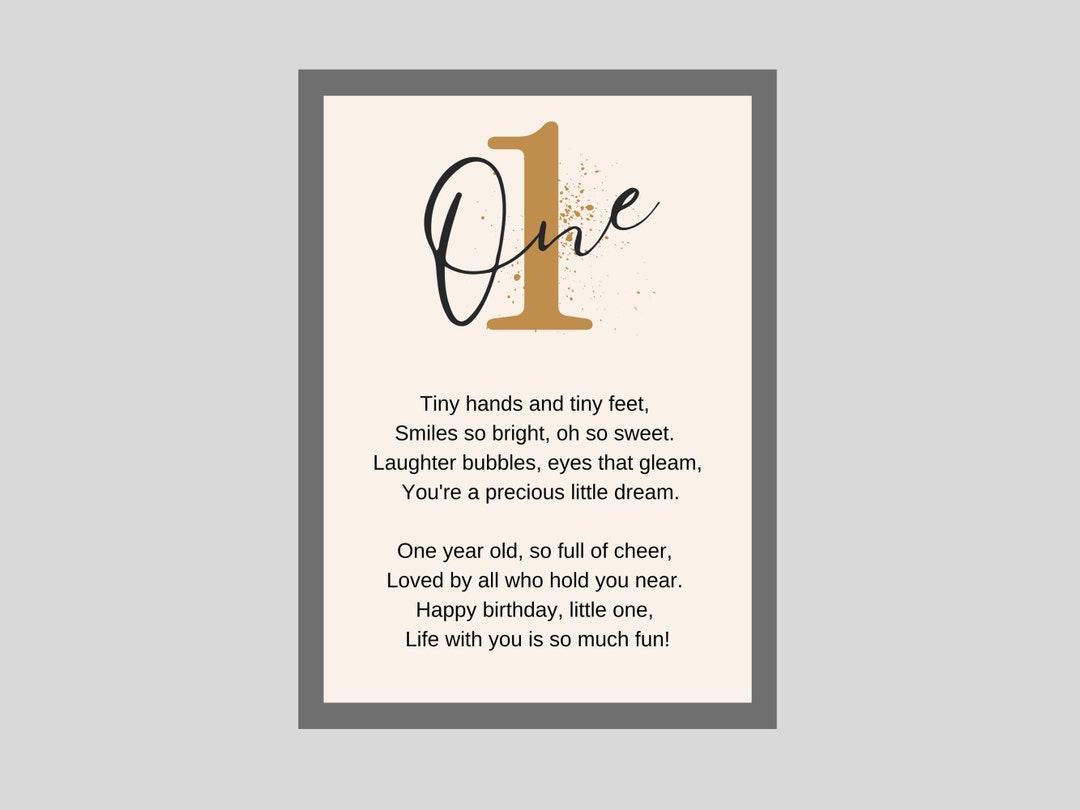 1st Birthday Poem Print Baby's First Birthday Poem Printable Unique ...