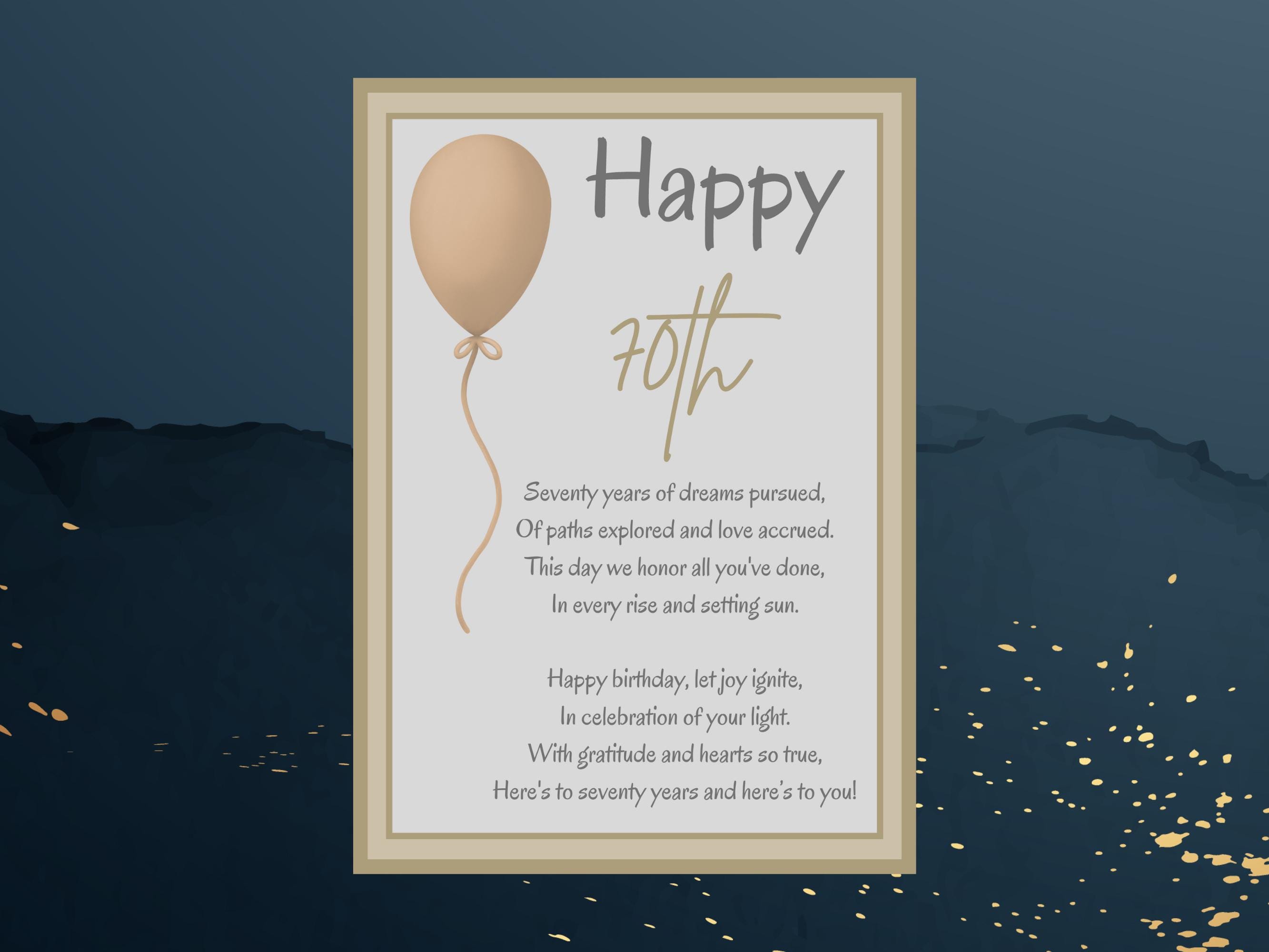 70th Birthday Poem Printable Instant Download Perfect for Framing and ...