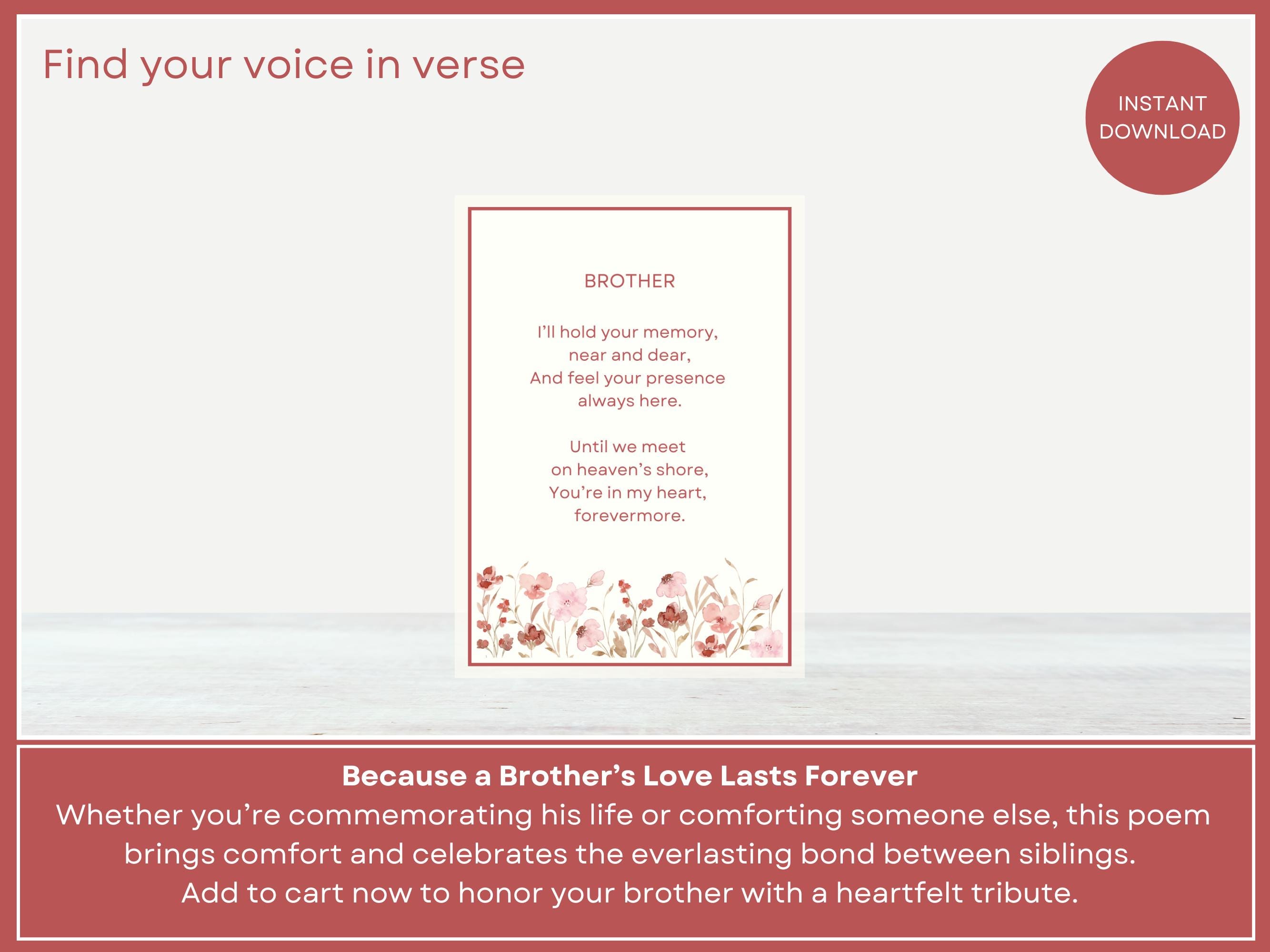 Funeral Poem for Brother Printable Tribute in Loving Memory Memorial ...