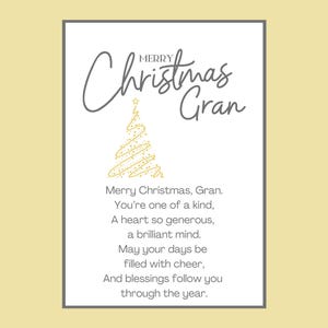 Christmas Poem Print for Gran Christmas Poems for Gran Merry Christmas ...