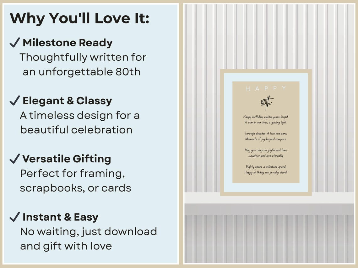 80th Birthday Poem Printable Milestone Celebration Gift Digital ...