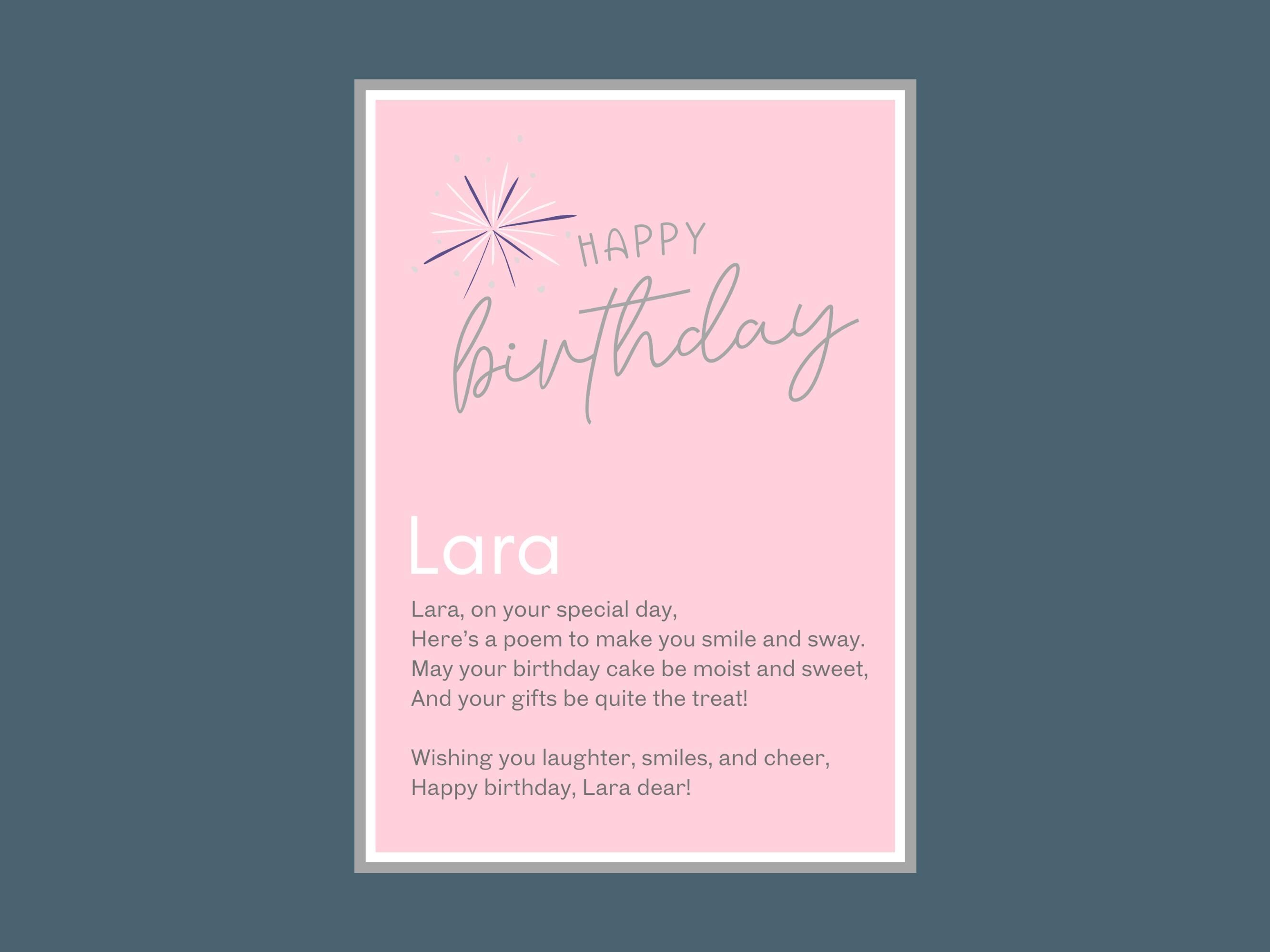 Lara Personalized Birthday Poem Print Birthday Poems Birthday Wishes ...