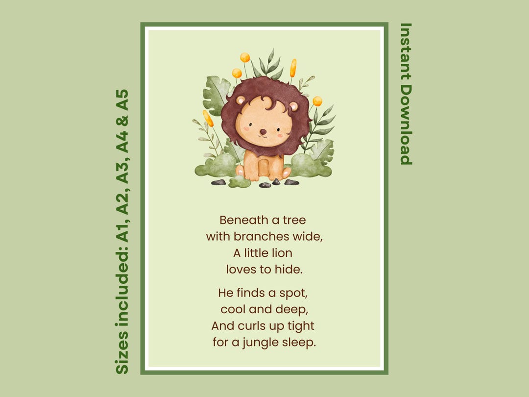 Cute Soothing Children's Rhyme Printable Animal Poem for Kids Bedroom ...