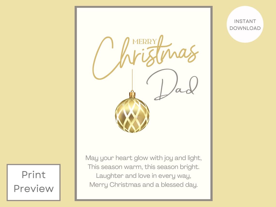 Christmas Poem Merry Christmas Dad Poem Print Christmas Poem for Dad ...