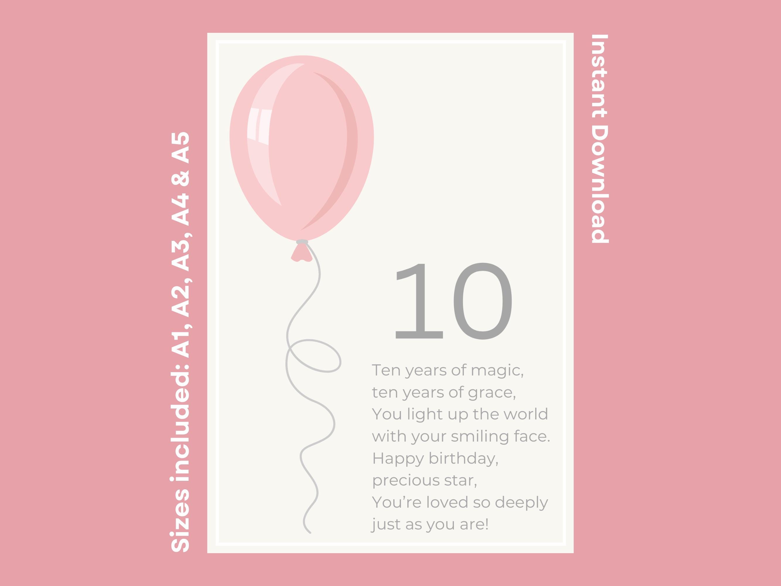 10th Birthday Poem Printable for Daughter or Granddaughter Instant ...
