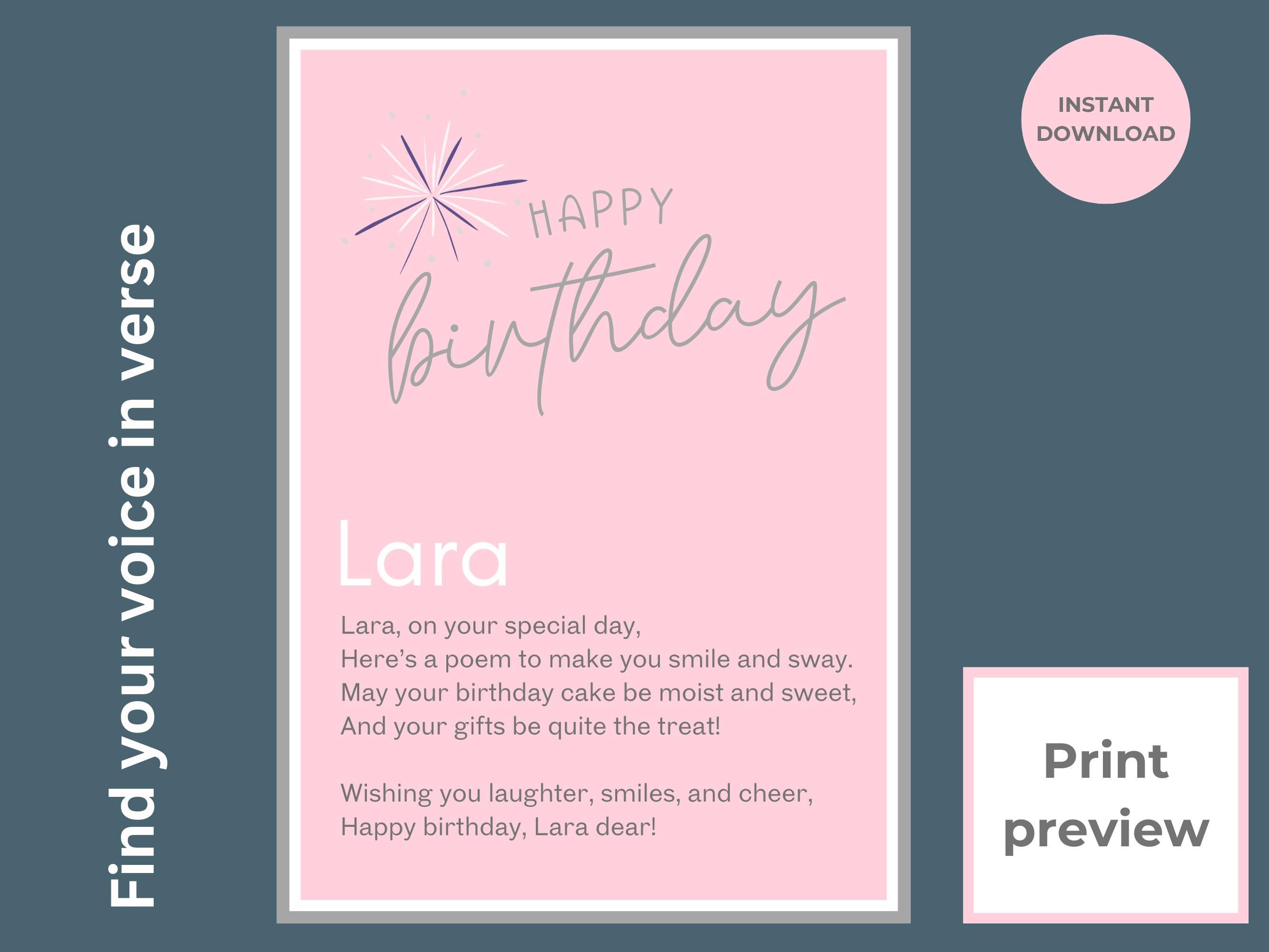 Lara Personalized Birthday Poem Print Birthday Poems Birthday Wishes ...