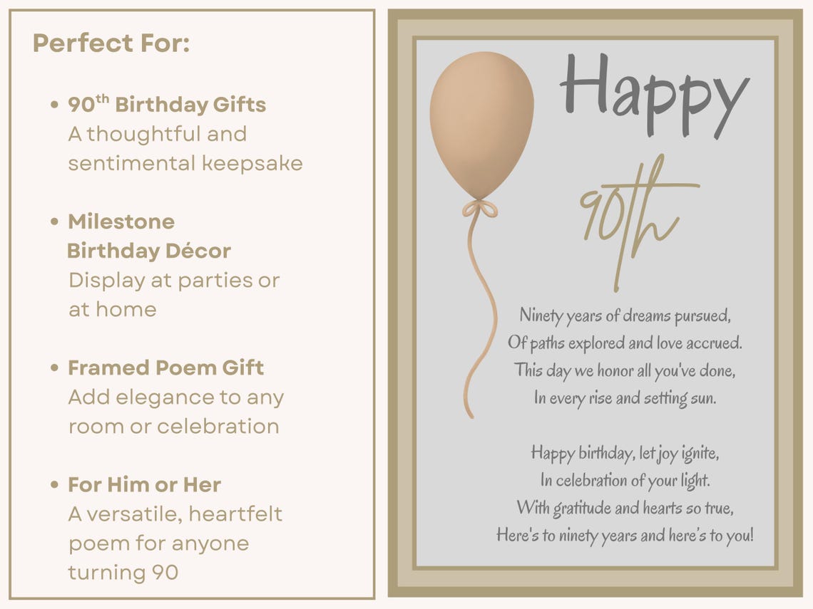 90th Birthday Poem Printable Meaningful Keepsake Gift Digital Download ...