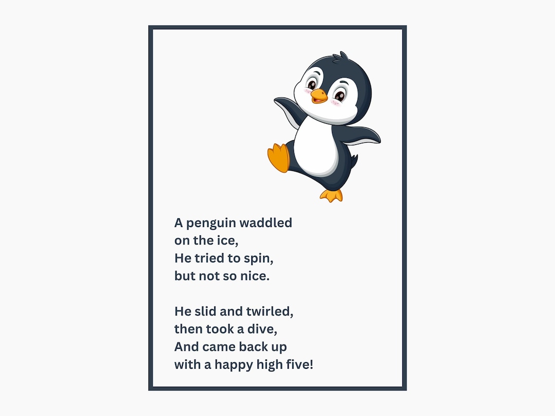 Poems for Kids Animal Poem for Children Funny Poem Print Penguin Poem ...