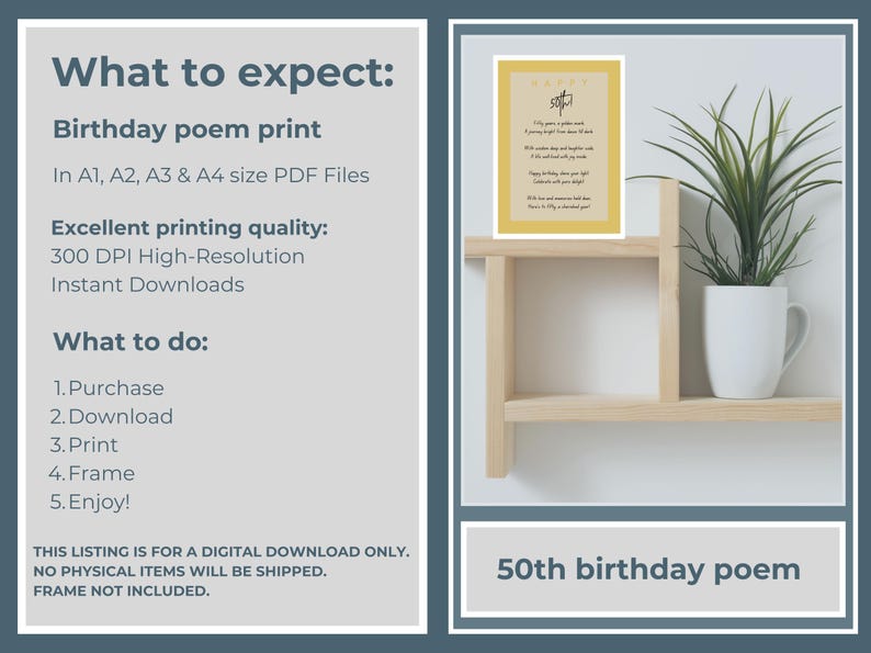 50th Birthday Poem Print Birthday Poems for Her Birthday Poems for Him ...