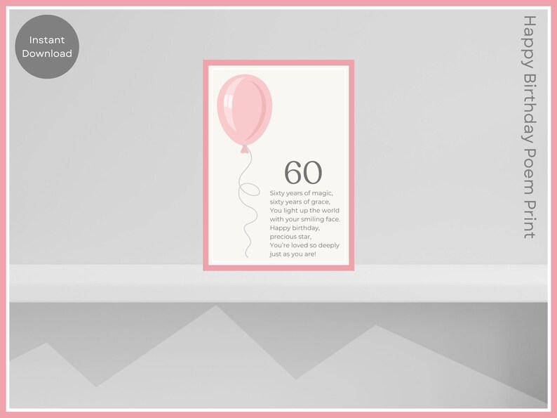 60th Birthday Poem Printable: Gift for Mom, Sister, Wife, Friend ...
