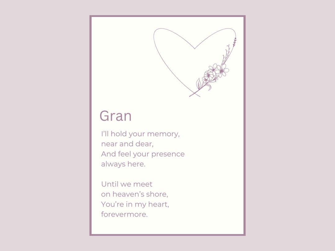 Gran Funeral Poem Printable Instant Download is Perfect for Gran's ...