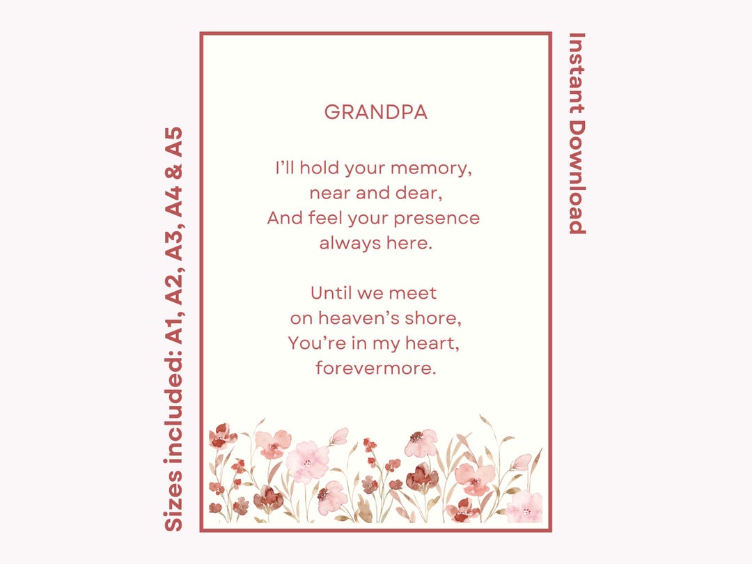 Tribute to Grandpa Funeral Poem Printable in Loving Memory of ...