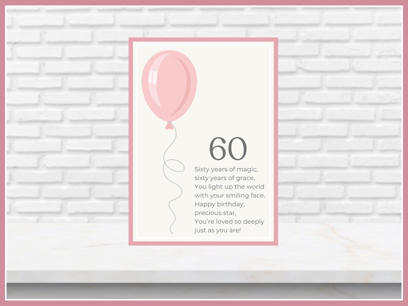 60th Birthday Poem Printable: Gift for Mom, Sister, Wife, Friend ...