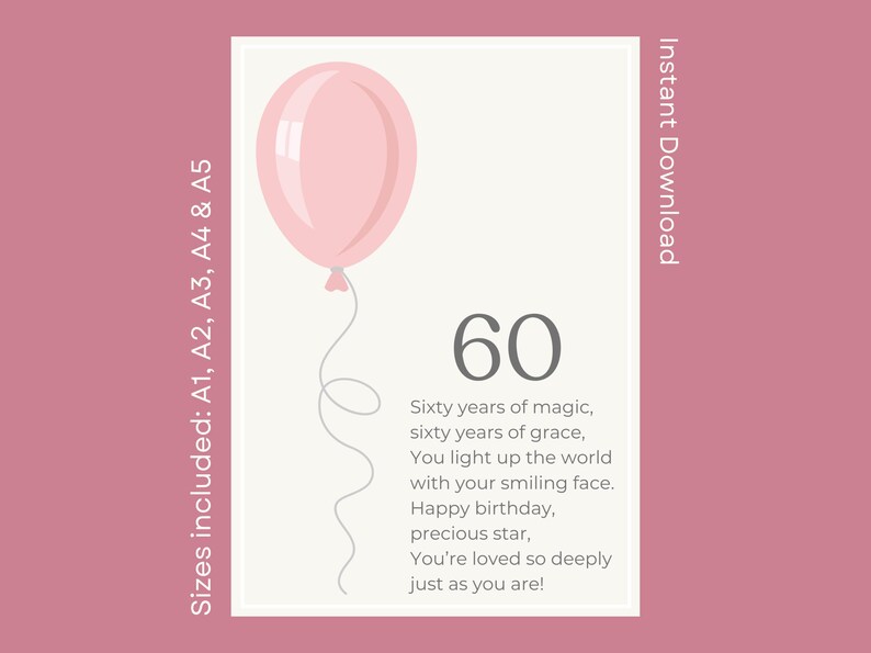 60th Birthday Poem Printable: Gift for Mom, Sister, Friend (PDF) - Etsy