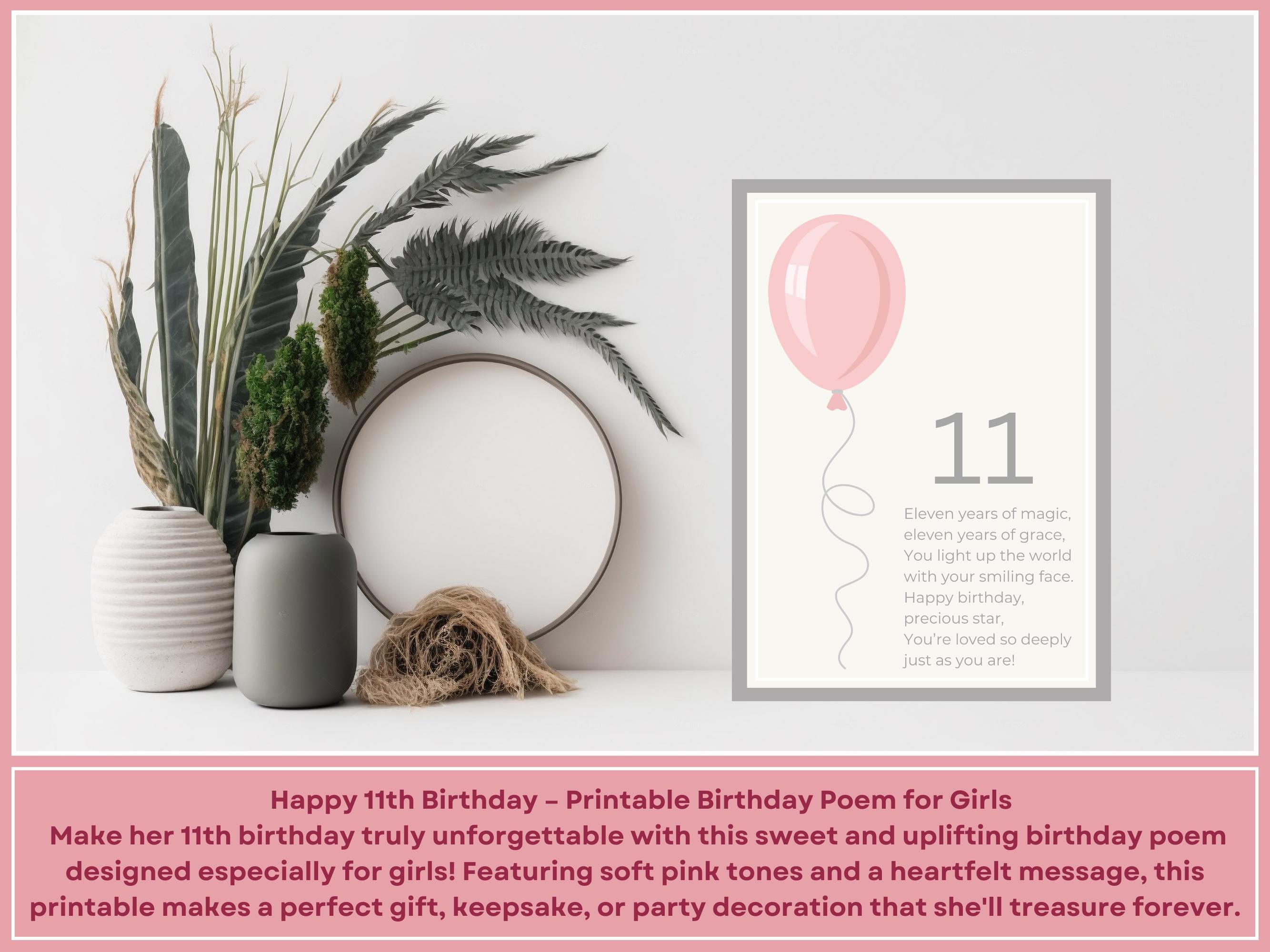 11th Birthday Poem Printable for Daughter Granddaughter or Little Girl ...
